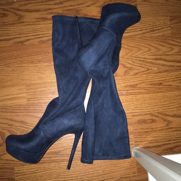 Jessica Simpson | Shoes | Jessica Simpson Blue Suede Platform Boots ...